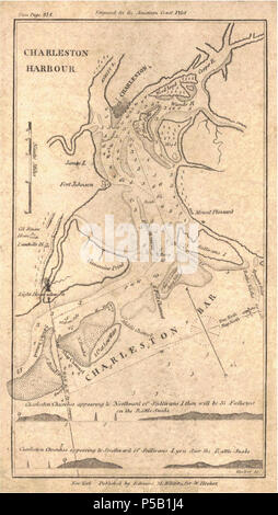 An 1822 map of Charleston Harbor, South Carolina, providing a ...