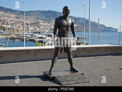 Bronze statue of Christiano Ronaldo outsde the CR7 Museum in Funchal ...