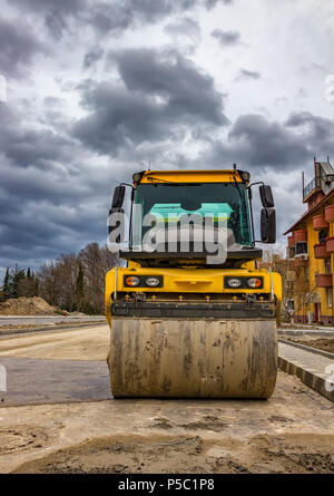 Front View Smooth Roller Compactor Road Construction Machine Stock ...