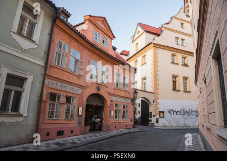Colourful historic buildings on the backstreet of Mala Strana, Prague ...