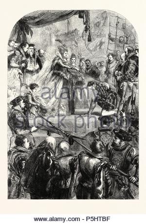 Queen Elizabeth knighting Sir Francis Drake on board the Golden Hind ...