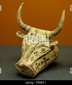 Rhyton in the shape of a bull's head, terracotta, ancient Greek art ...