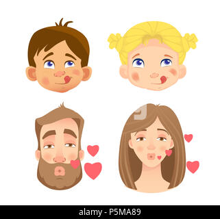 Set of people expressing facial emotions. Human faces with sad facial ...