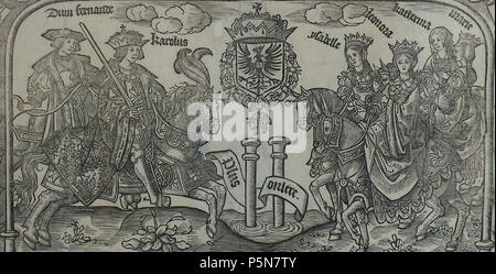 De zes kinderen van Filips de Schone en Johanna van Castilië Houtsnede ...