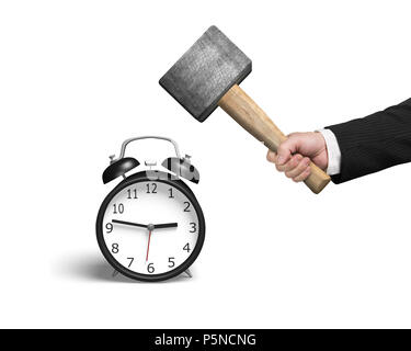 Hammer in hand and alarm clock isolated on white Stock Photo - Alamy