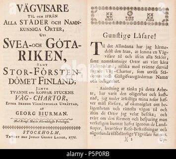 206 Biurmans vägvisare 1742 karta 2 Stock Photo - Alamy