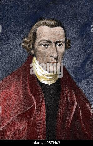 Engraved portrait of Patrick Henry, a Founding Father, he served as the ...