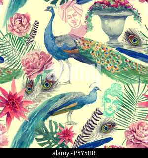 Watercolor seamless hand drawn pattern with pink Christmas elements ...