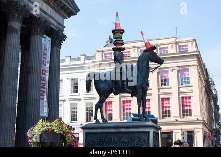 Statue of Duke of Wellington with traffic cones outside Museum of ...