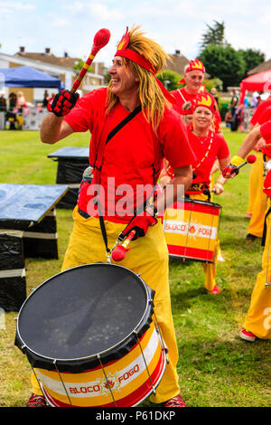 Characterful caucasian adult man, 30s, in the Bloco Fogo Samba Drumming ...