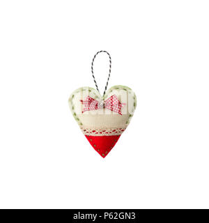 hand made textile hearts. Textile handicraft isolated on white ...