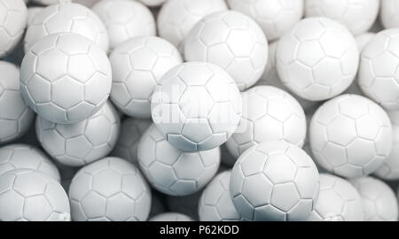 Blank white soccer ball stack mock up, top view, 3d rendering. Empty ...