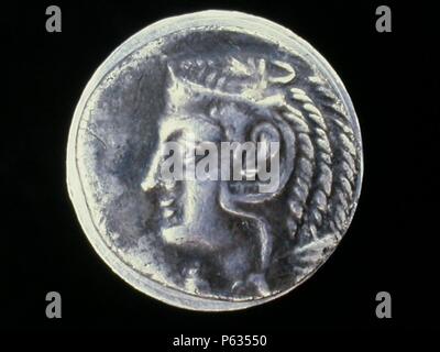 NUMISMATICA. MONEDA PUNICA. DRACMA DE PLATA. ANVERSO. BES DE FRENTE CON ...