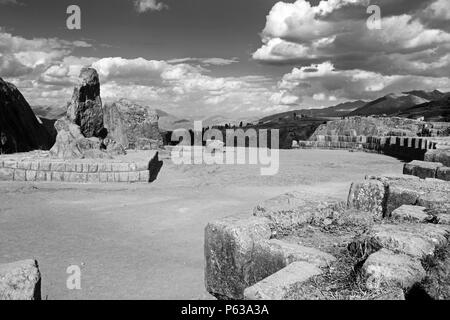 A carved ROCK MONOLITH dominates the INCA RUINS of QUENCO near CUZCO ...