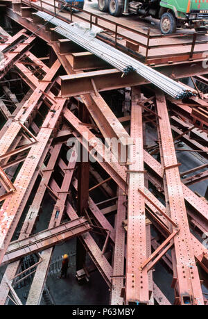 Heavy steel propping for basement construction, Singapore National ...