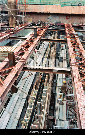 Heavy steel propping for basement construction, Singapore National ...