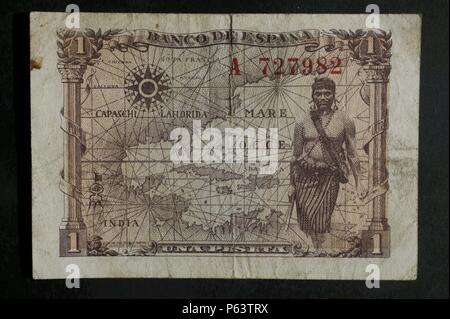 DINERO: BILLETE DE UNA PESETA DE 1953. ANVERSO: IMAGEN DEL MARQUES DE ...