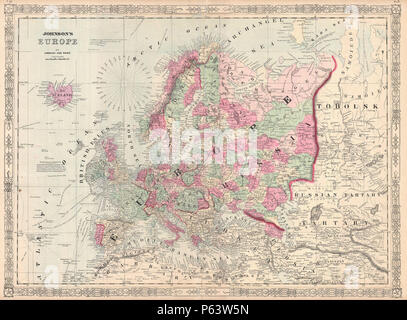 1864 Johnson Map of Europe Stock Photo - Alamy