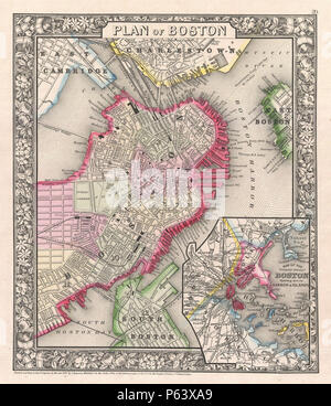 The 1866 Mitchell Map of Boston, Massachusetts, provides an accurate ...