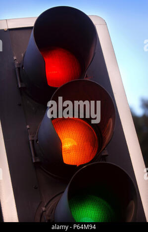 Traffic Light showing green amber and red in UK. Traffic light shot ...