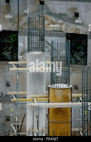 Reinforcement rebar steel rods of a column ready for concrete pouring ...