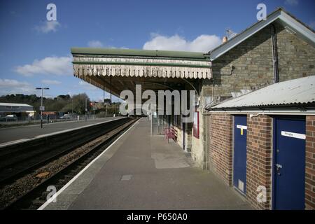 Platform 1 and the station building and canopy at Par station, Cornwall ...