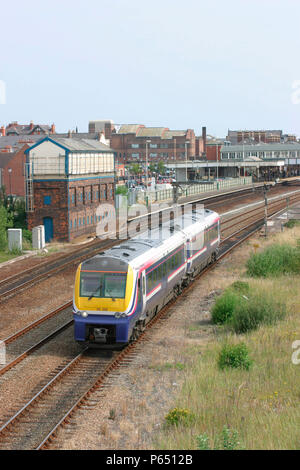 Rhyl station in north Wales with two First North Western Class 175 ...