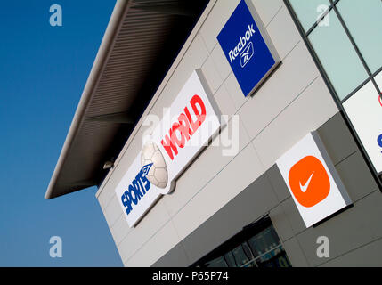 Signage on sportswear shop Stock Photo - Alamy