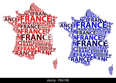 Typography map silhouette of France in black and flag colors. Vector ...