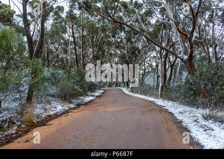 Snow collected on the side of the track leading up to Lithgow Hassans ...