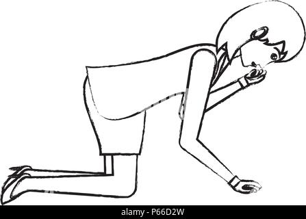 Cartoon businesswoman crouched icon over white background, vector ...