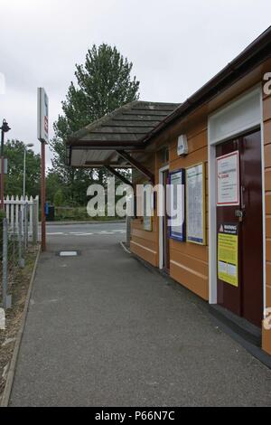 Entrance to Wythall station, Worcestershire, showing the ticket window ...