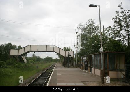 General view of the footbridge and platform at Colwall station ...