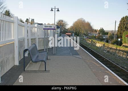 General view of the platform at Gunnislake station, Cornwall, showing ...