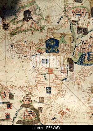 France depicted in Jacopo Russo Map of the world 16th century circa ...