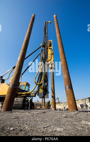 Pile crane or pile driven machine set up for concrete stake in ...