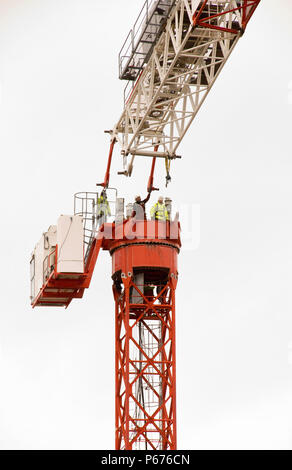 Crane lifting steel reinforced cage into an excavated pile. Concrete ...