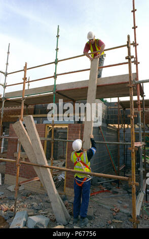 Team of men erecting scaffolding Stock Photo - Alamy