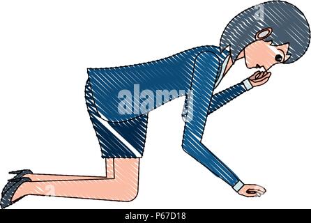 Cartoon businesswoman crouched icon over white background, vector ...
