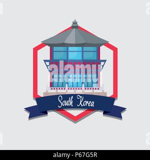 Emblem with south korea iconic building icon over white background ...