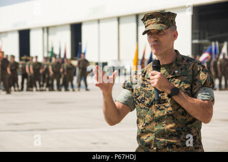 Lt. Col. Edward H. Carpenter and senior leaders adress a crowd of ...