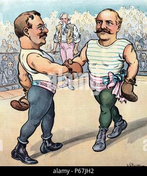 Time!' President Theodore Roosevelt and Alton B. Parker as boxers in a ...