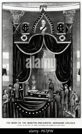 The death of President Abraham Lincoln in Washington, 1865. Coloured ...