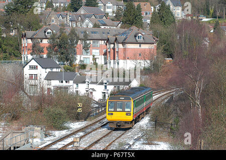 Arriva Wales DMU diesel two carriage train at Machynlleth railway ...