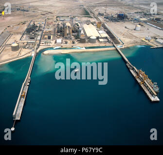Aerial view LNG Storage tank in Qatar Liquid Natural Gas refinery near ...