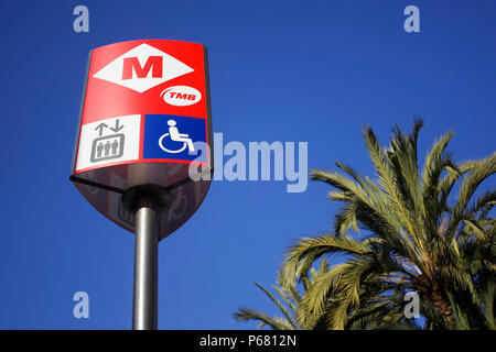 TMB sign with disable access outside the underground entrance Barcelona ...