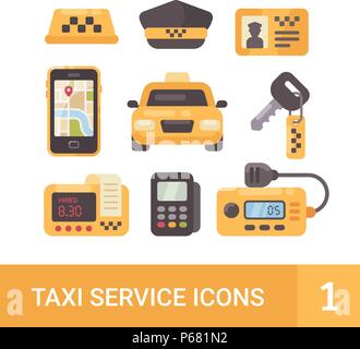 Set of icons about the taxi. A call taxi driver, Parking ...