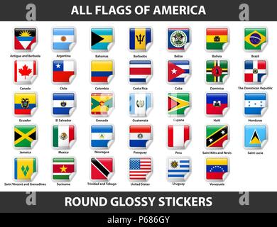 Flags of all countries of American continents. Round Glossy Stickers ...