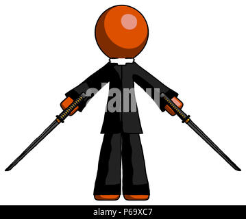 Orange clergy man posing with two ninja sword katanas up Stock Photo ...