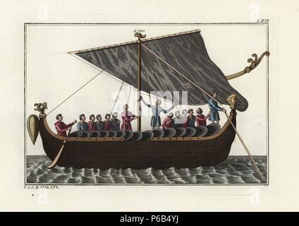An Anglo-Saxon Ship of the 11th century; Black and White Illustration ...